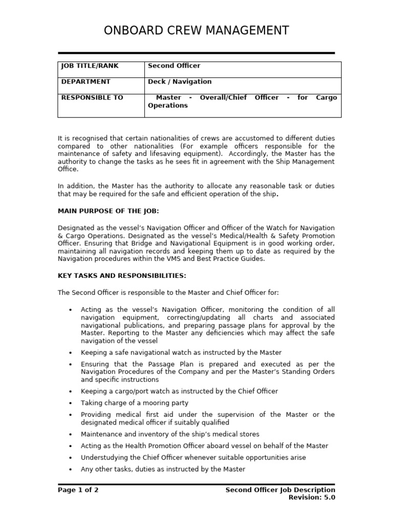 Second Officer Duties and Responsibilities | PDF | Shipping