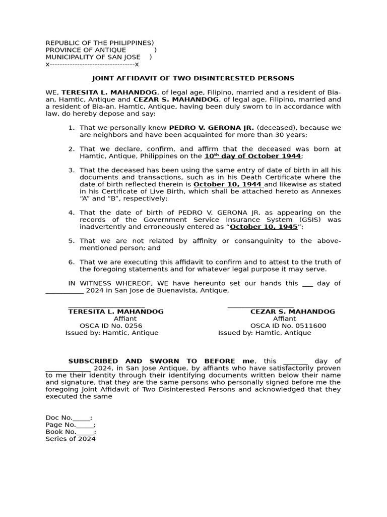 Affidavit of Discrepancy (Date of Birth) | PDF | Affidavit | Legal ...