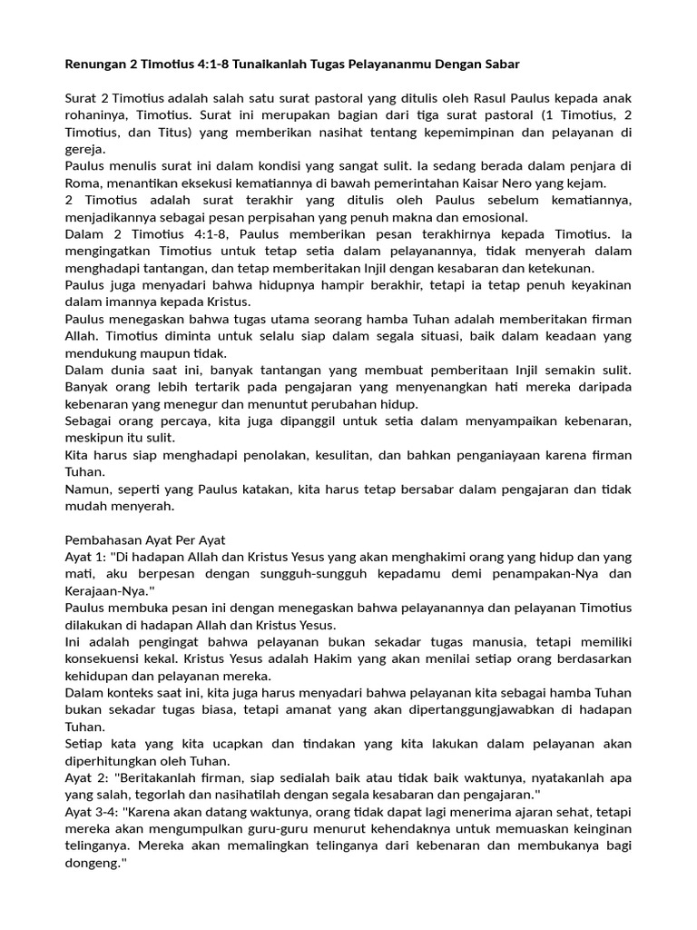 Renungan 2 Timotius 4 | PDF