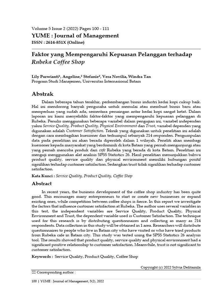 Faktor Yang Mempengaruhi Kepuasan Pelanggan Terhadap Rubeka Coffee Shop ...