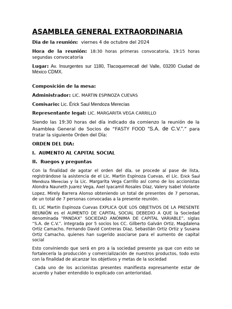 Acta de Asamblea | PDF