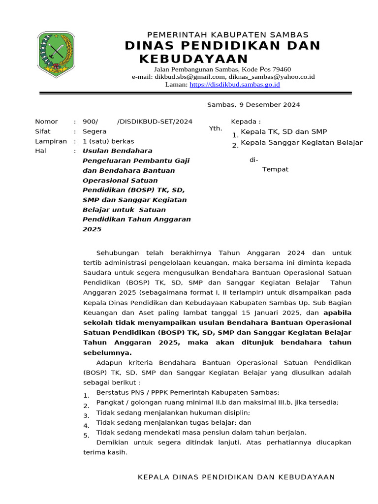 Usulan Bendahara Bosp Dan Gaji Ta 2025 | PDF