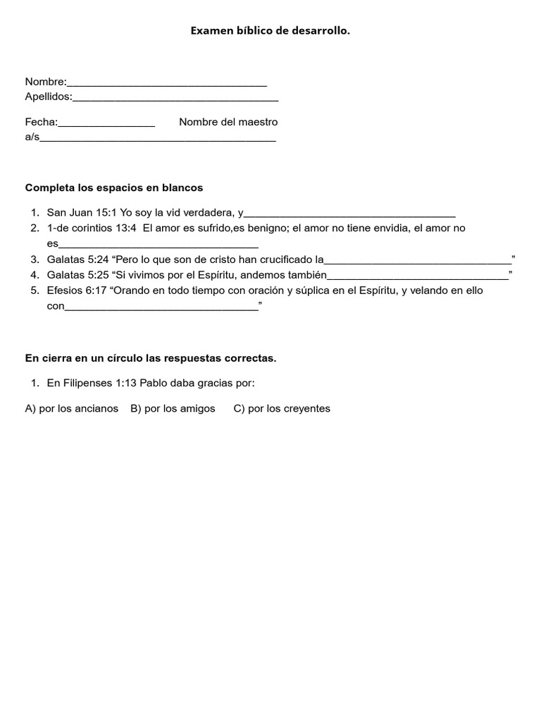 Examen Bíblico de Desarrollo. | PDF