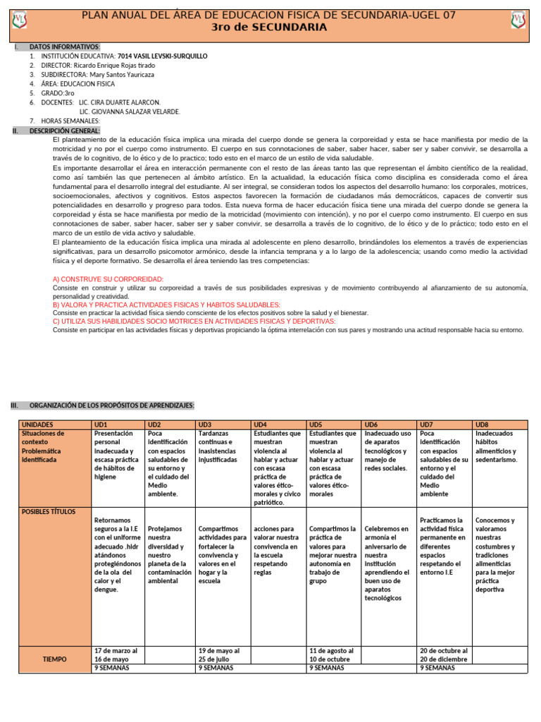 Plan Anual Educación Física Secundaria | PDF | Educación Física | Alimentos