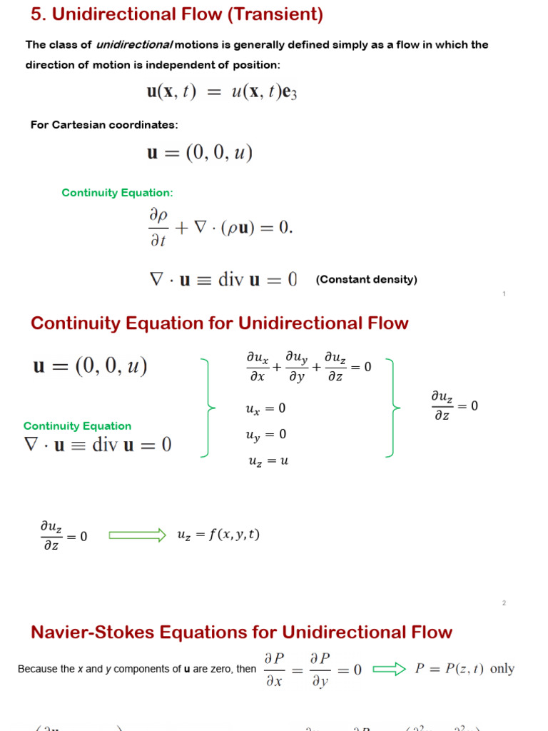 5B Unidirection Flow Transient | PDF | Equations | Calculus