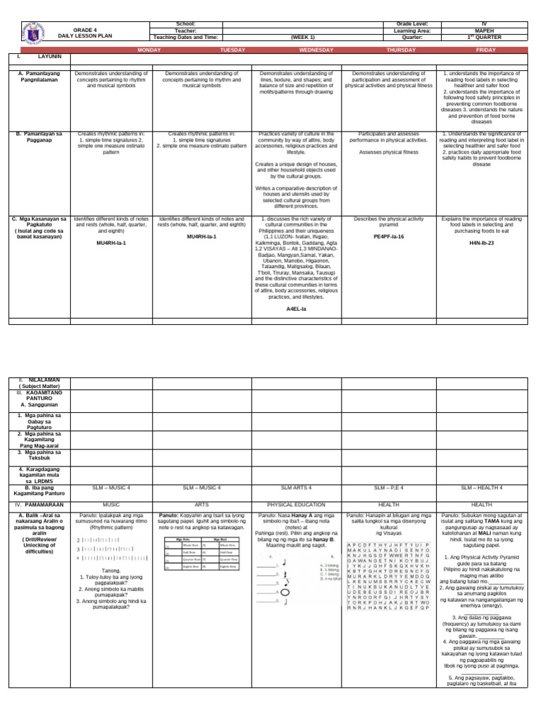 DLP Mapeh 4 Q1 W1 | PDF