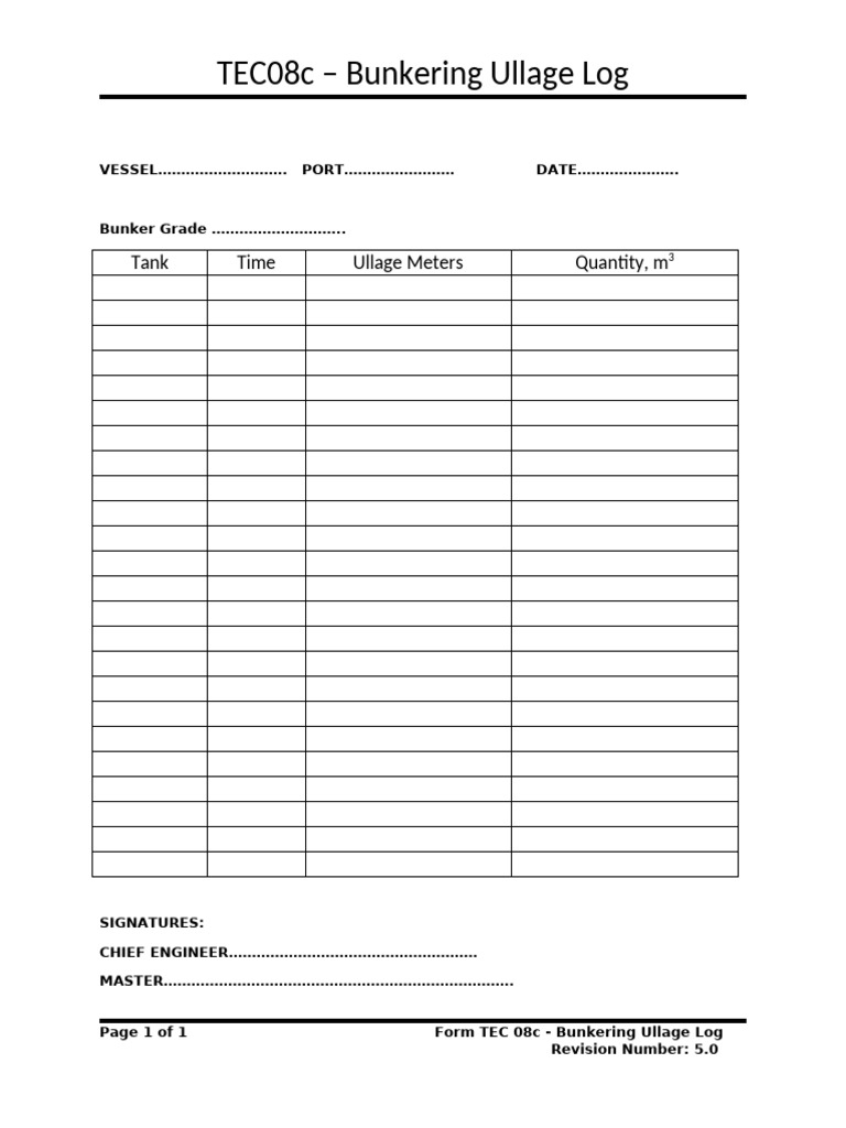 Tec 08c - Bunkering Tank Sounding Log | PDF