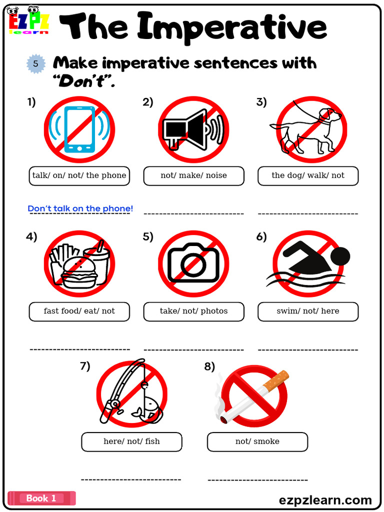 The Imperative Write The Negative With Dont Grammar Worksheet Book 1 | PDF