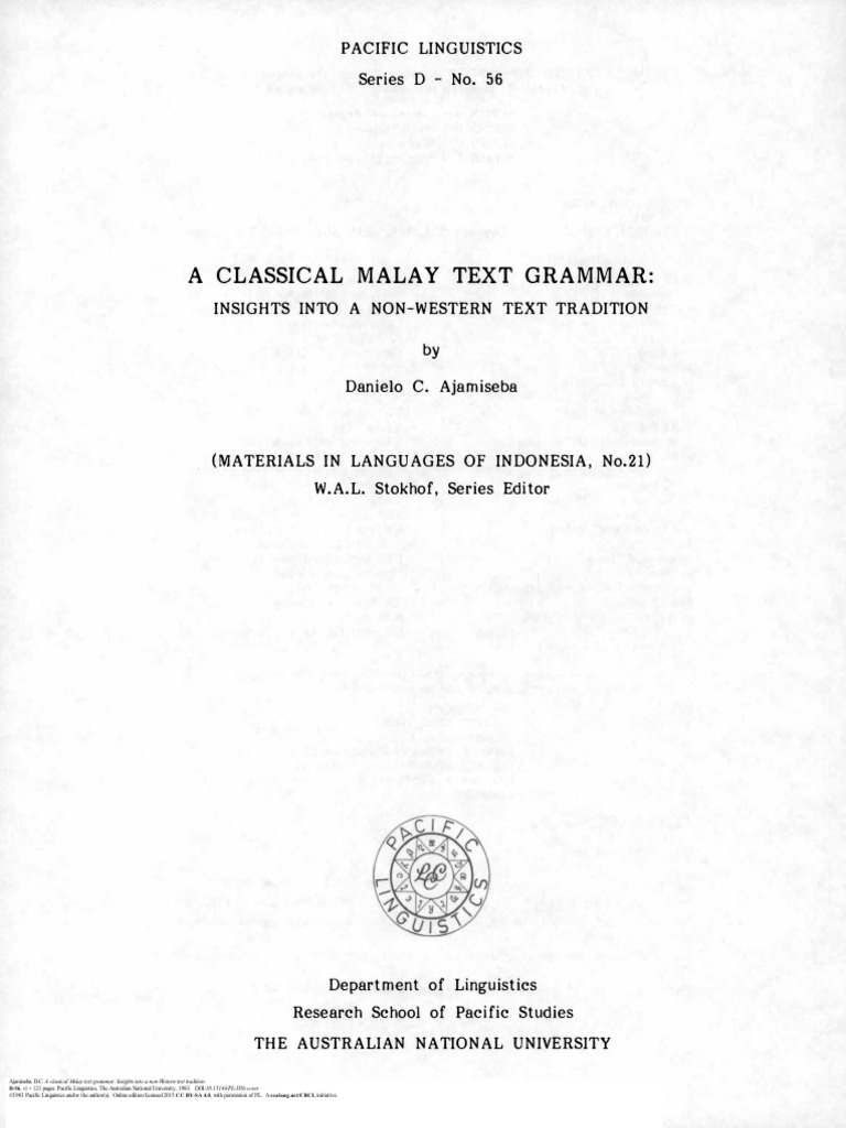 Classical Malay Text Grammar, A (Ajamiseba) | PDF | Verb | Semantics