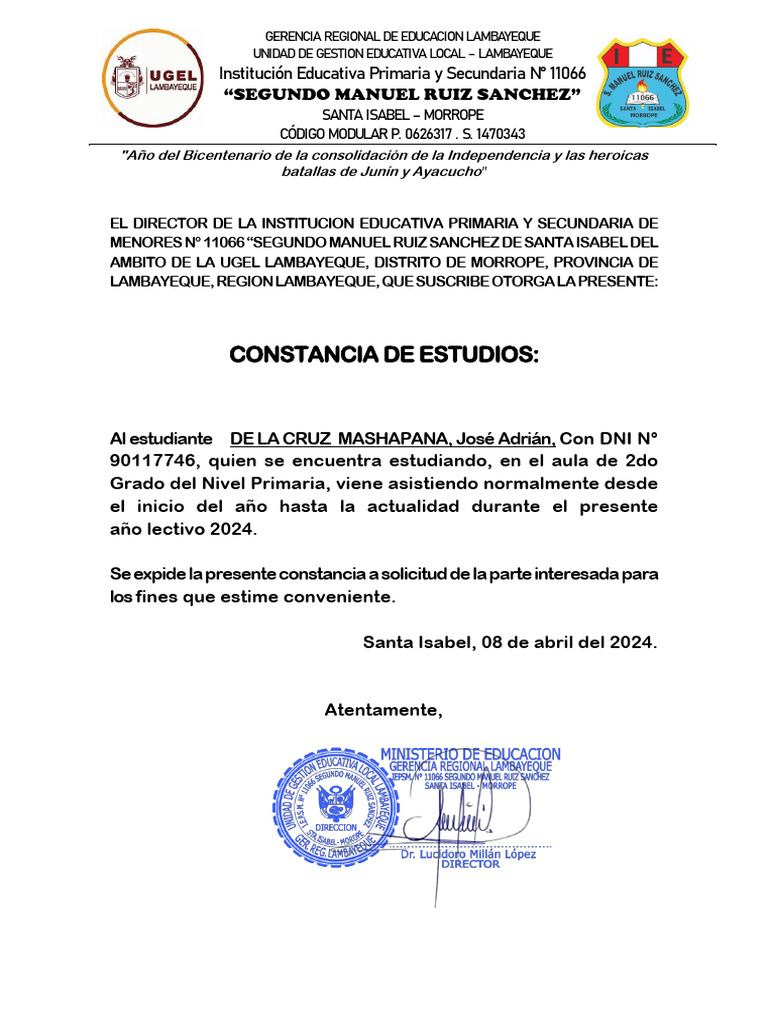 Constancia de Estudios | PDF