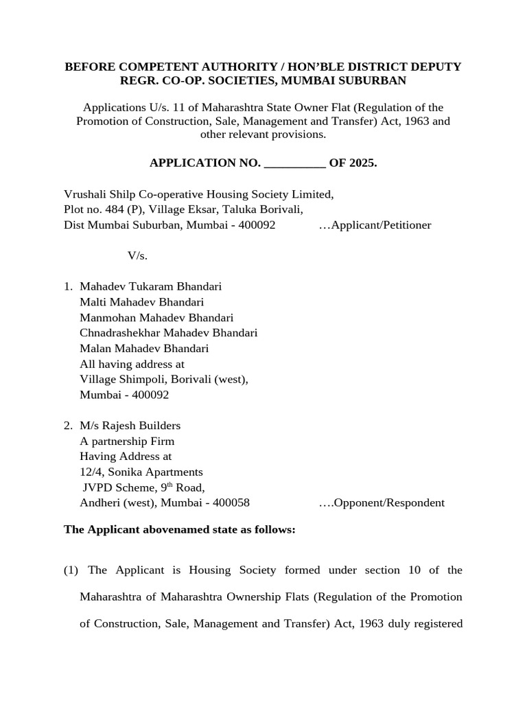 Form VII Cum Deemed Conveyance Application (Vrushalishilp) | PDF | Civil Law (Common Law ...