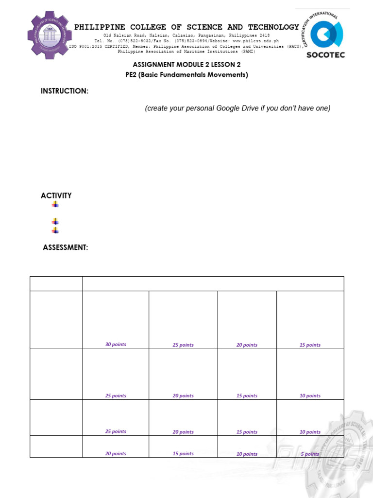 PE2 Dance Fundamentals Assignment Guide | PDF