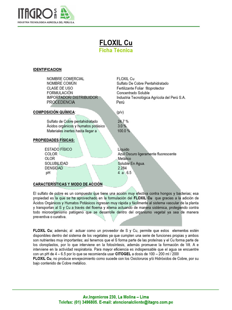 Ficha Técnica de FLOXIL Cu | PDF | Cobre | Agua
