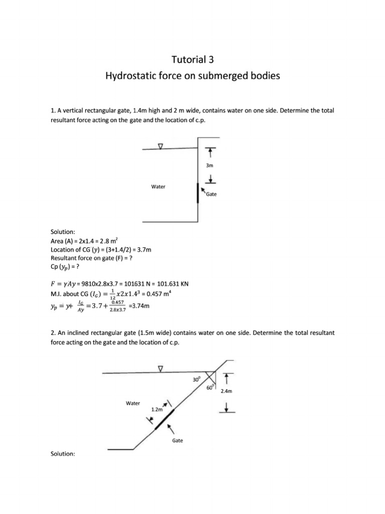 Hydrostatic Force On Submerged Bodies Tutorial | PDF