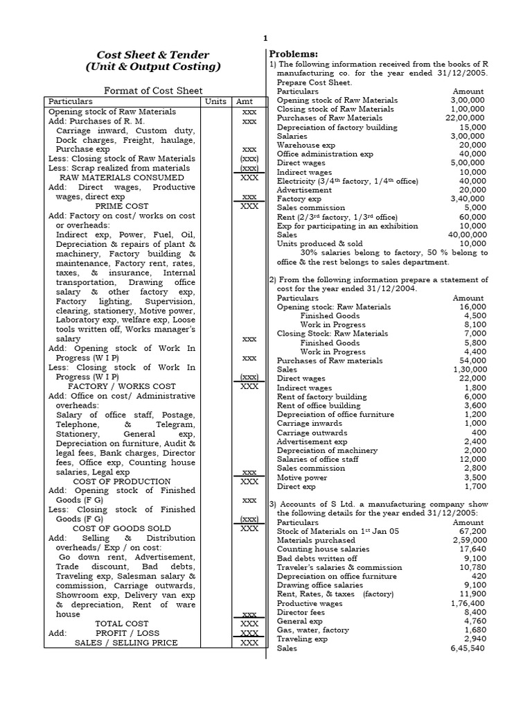 Cost Sheet and Tender Preparation Guide | PDF | Cost Of Goods Sold | Cost