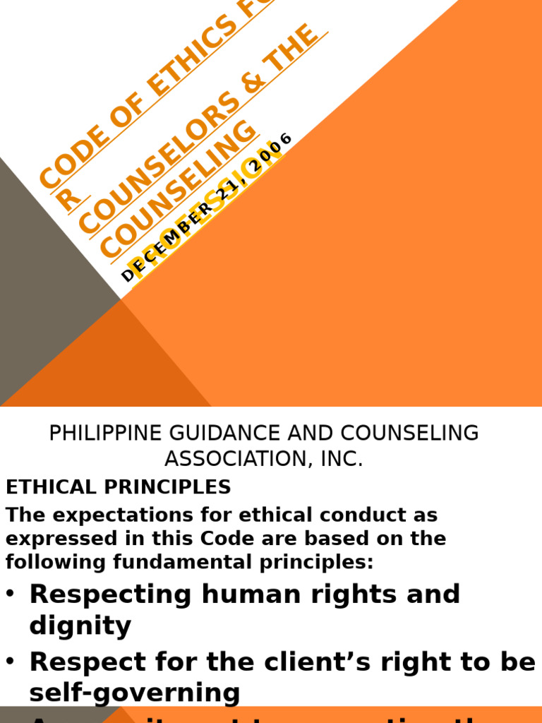 Philippine Counselors' Code of Ethics | PDF | Evaluation | Counseling ...