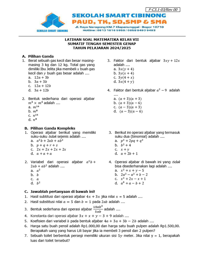 Latihan Soal STS Genap MTK VII | PDF