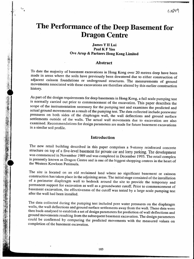Lui & Yau (1995) - The Performance of Deep Basement For Dragon Centre | PDF