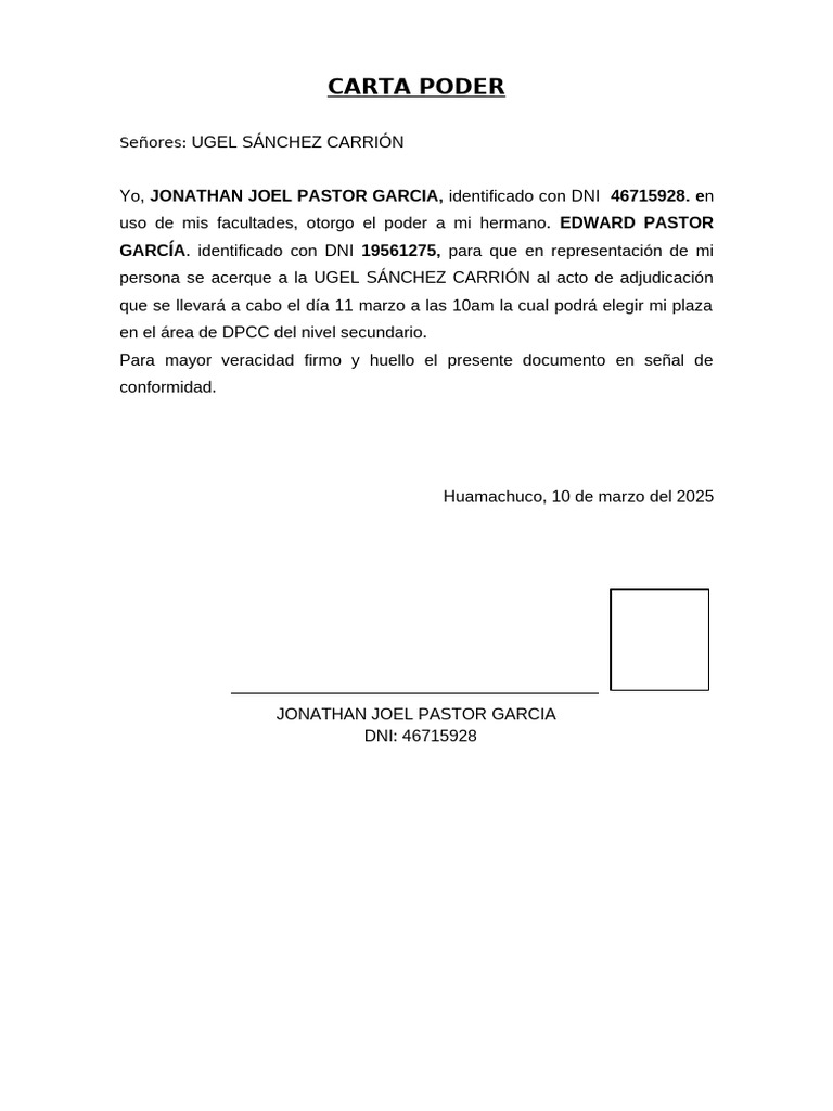 Carta Poder - Ugel | PDF