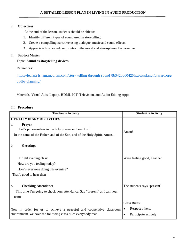 Sound Storytelling Lesson Plan | PDF | Storytelling | Narrative