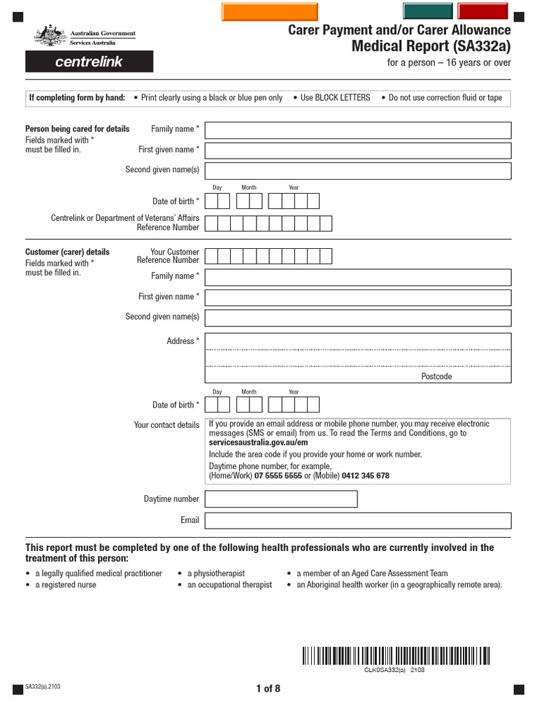 SA332a Medical Report for Carers | PDF | Caregiver | Disability