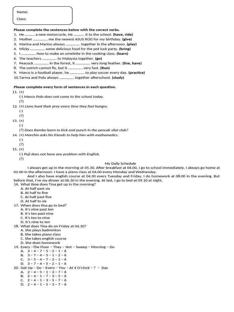 Latihan Soal Simple Present Verbal | PDF