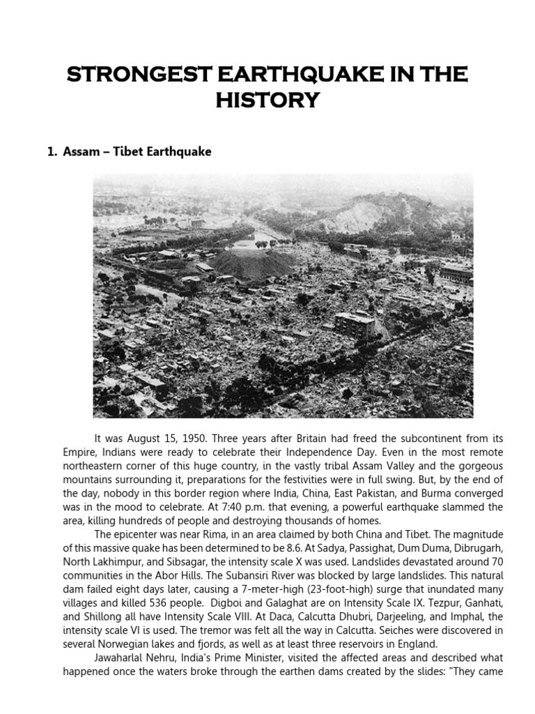 Strongest Earthquake in The History | PDF | Earthquakes | Tsunami