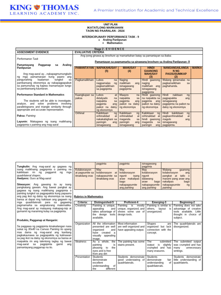 Performance Task Araling Panlipunan and Mathematics 3rd Quarter | PDF