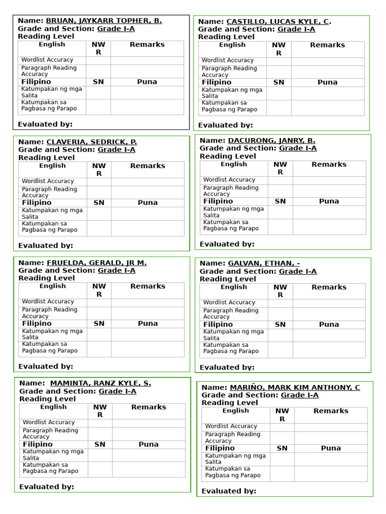 Seat Plan in Grade 1 - Reading | PDF