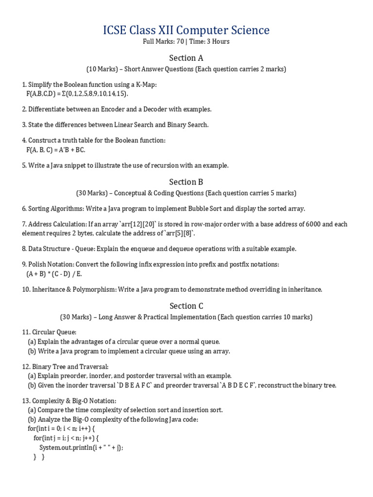 ICSE Class12 CS Set3 | PDF