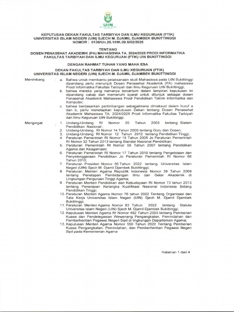 SK PA Prodi Informatika Angkatan 2024 | PDF