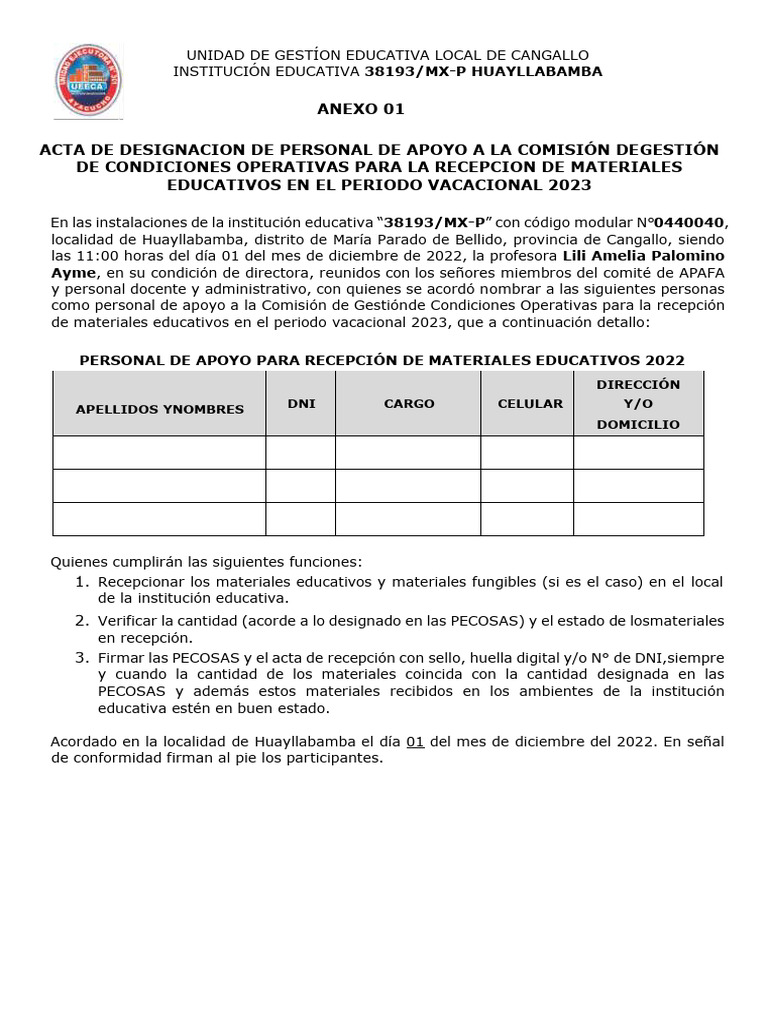 Designación de Personal para Recepción Educativa | PDF