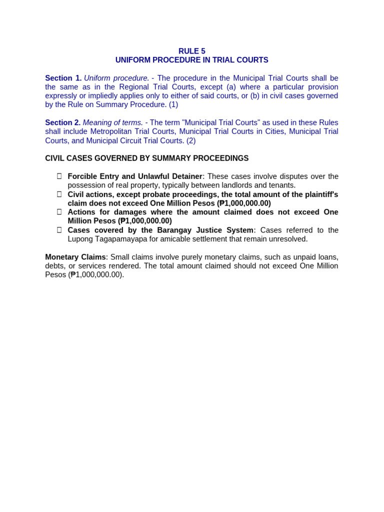 Rule 5 Uniform Procedure in Trial Court | PDF