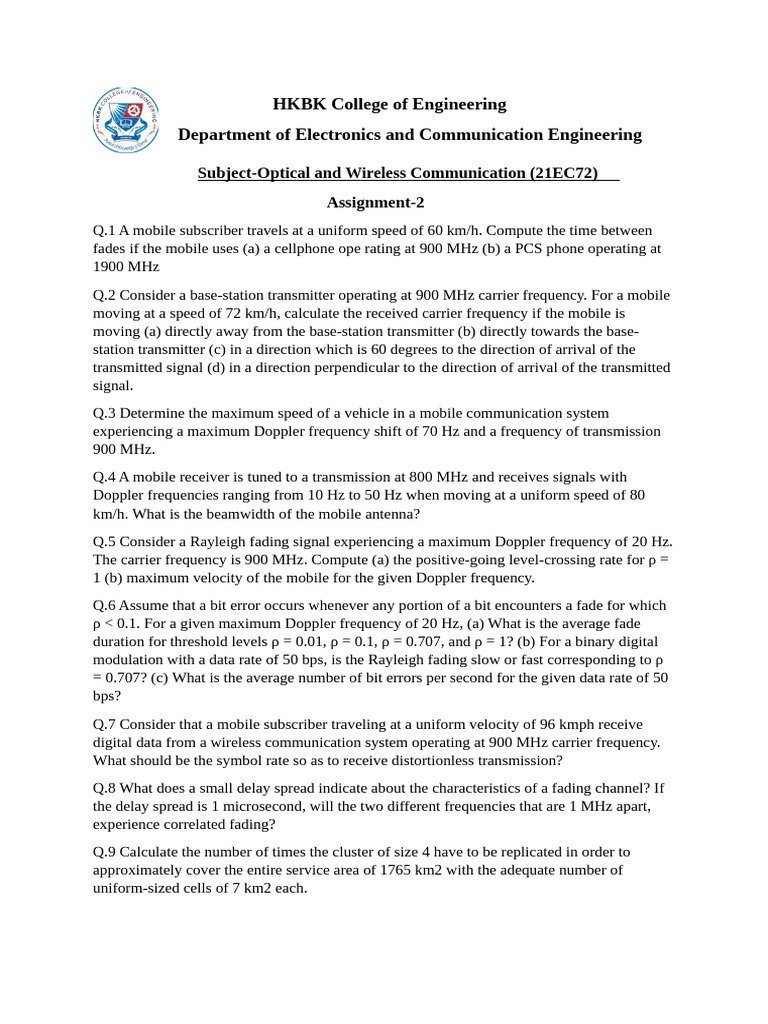Optical and Wireless Comm - Assignment 2 | PDF | Radio | Transmitter