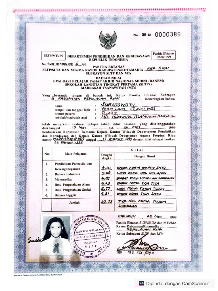 ijazah MTs sukmo | PDF