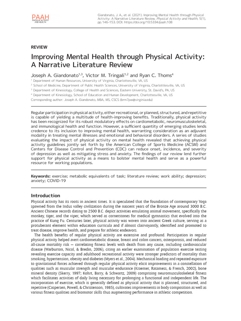 Improving Mental Health Through Physical Activity | PDF | Sedentary ...