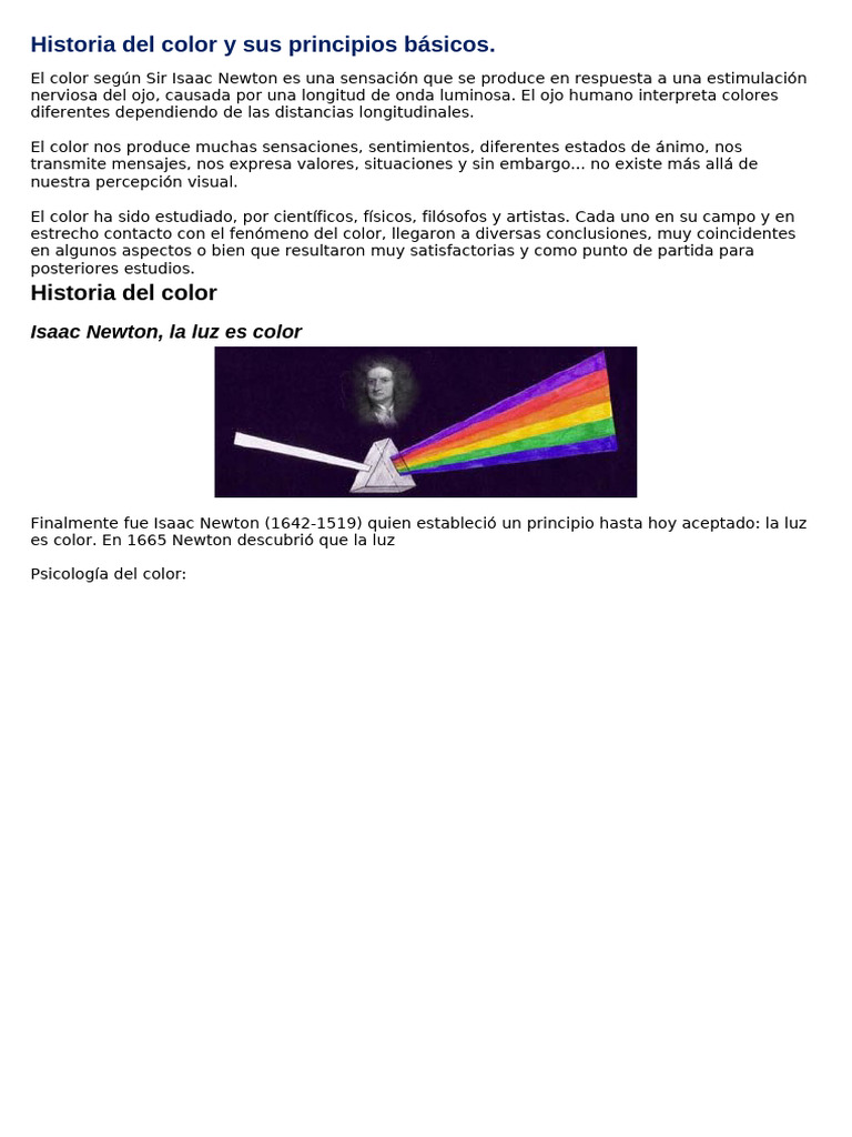 Historia del color y sus principios básicos | PDF