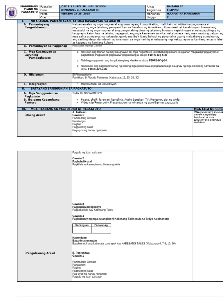 Halabaso Matatag LP Grade 10 Q4WK3 | PDF