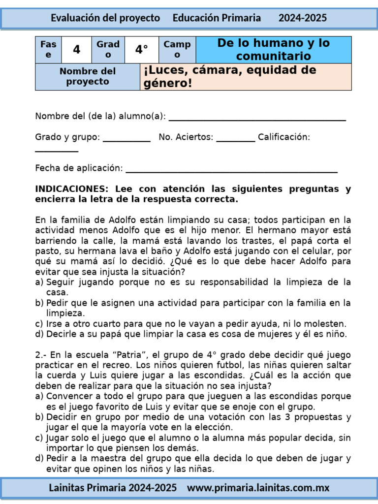 Evaluación Del Proyecto De Equidad De Género Pdf