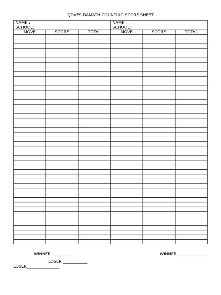 Damath Score Sheet | PDF