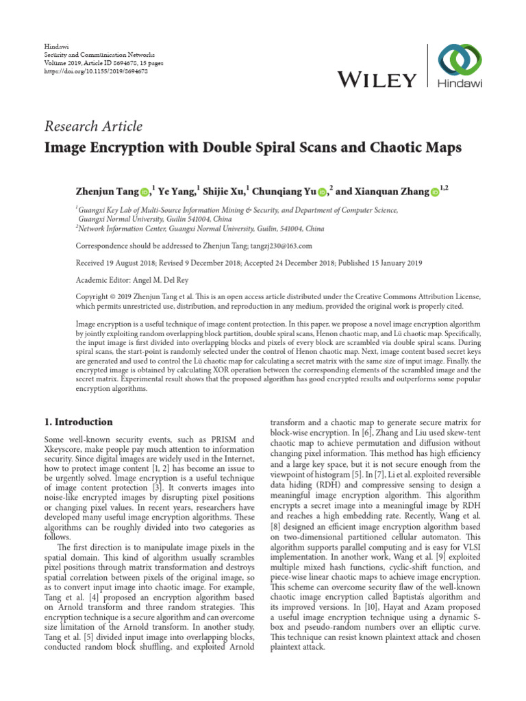 Image Encryption with Double Spiral Scans and Chaotic Maps | PDF | Encryption | Wavelet
