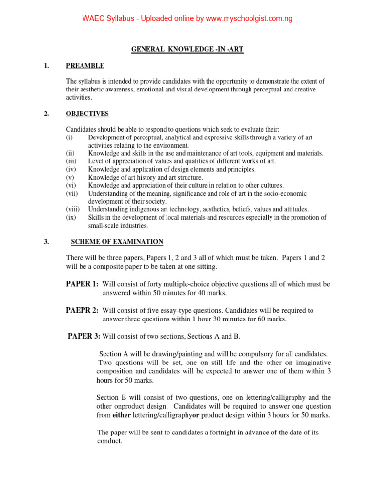 General Knowledge in Art Syllabus | PDF | Drawing | Knowledge