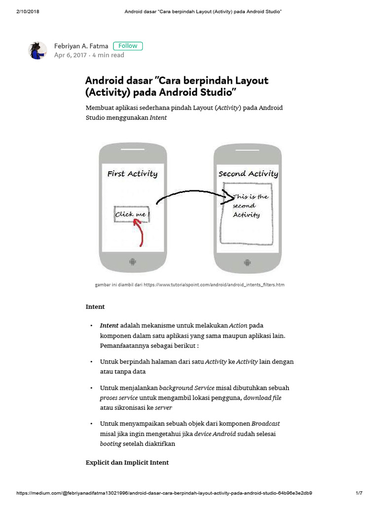 Android dasar “Cara berpindah Layout (Activity) pada Android Studio” | PDF