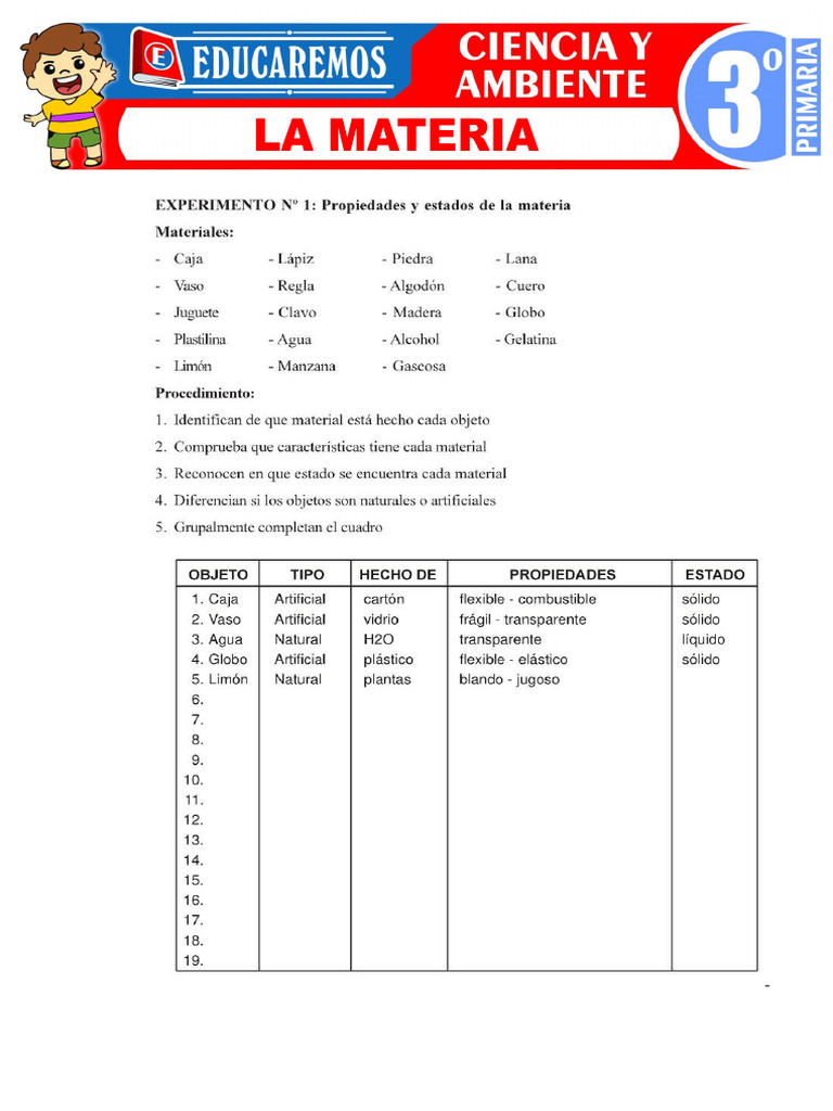 La Materia para Tercer Grado de Primaria | PDF