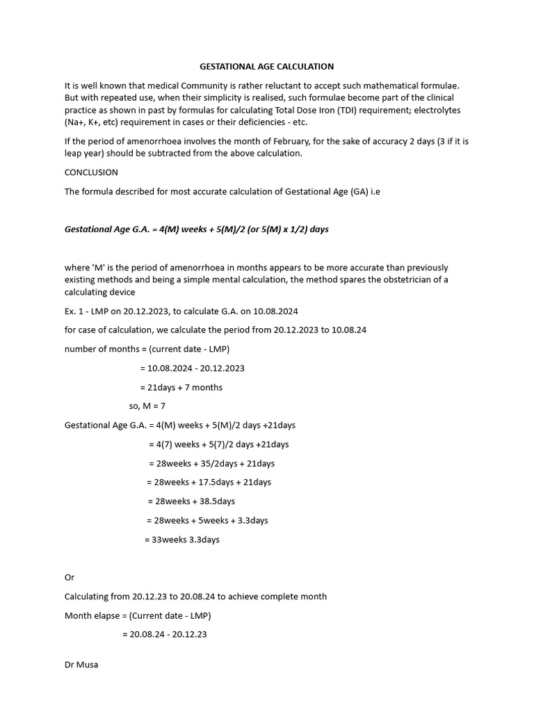 Gestational Age Calculation Methods | PDF | Pregnancy | Mathematics