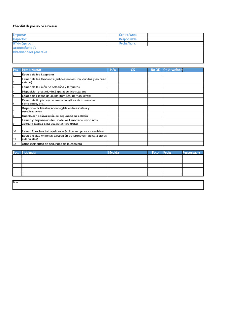 Checklist Preuso Escaleras | PDF