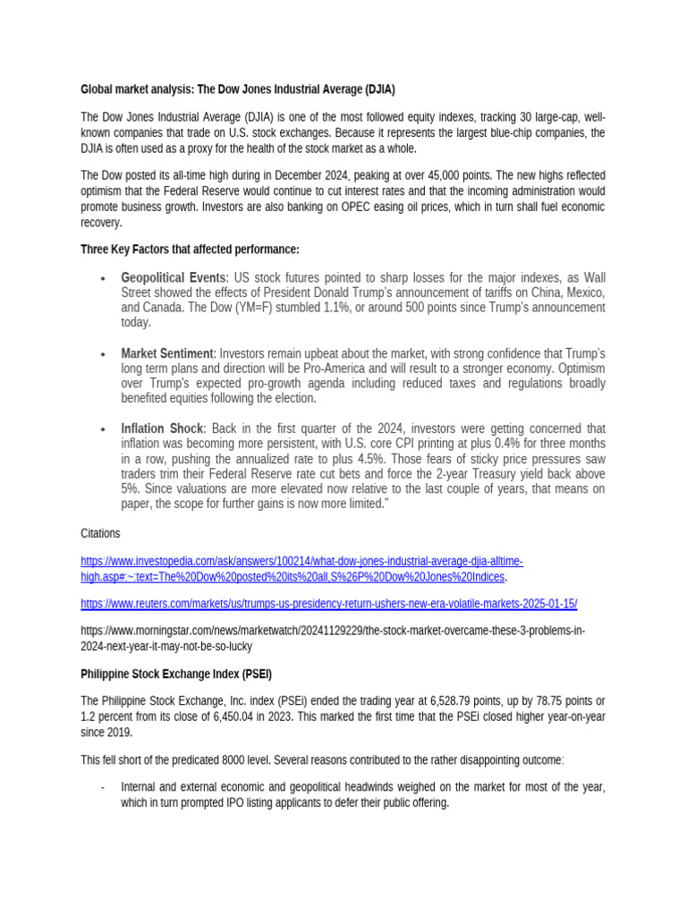 DJIA and PSEi Market Analysis 2024 | PDF | Dow Jones Industrial Average | Inflation