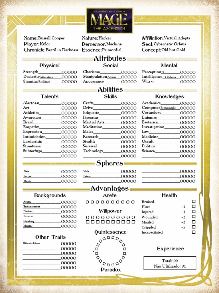 Russell M20 Character Sheet Pdf