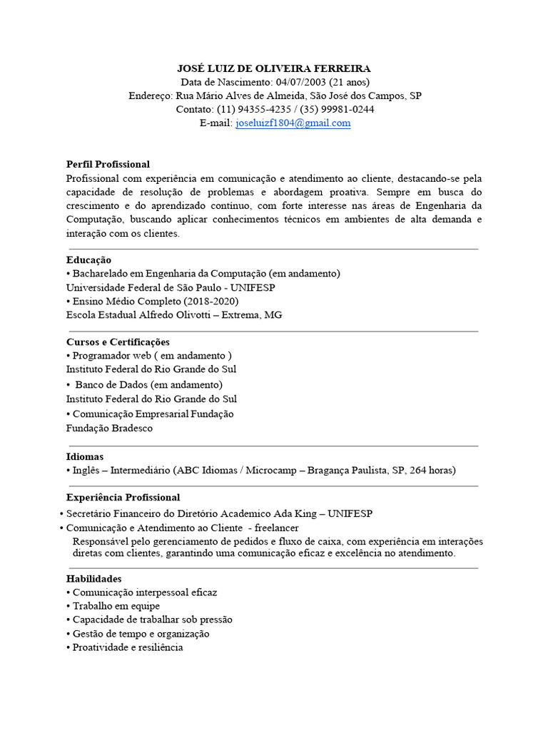 Currículo José Luiz | PDF