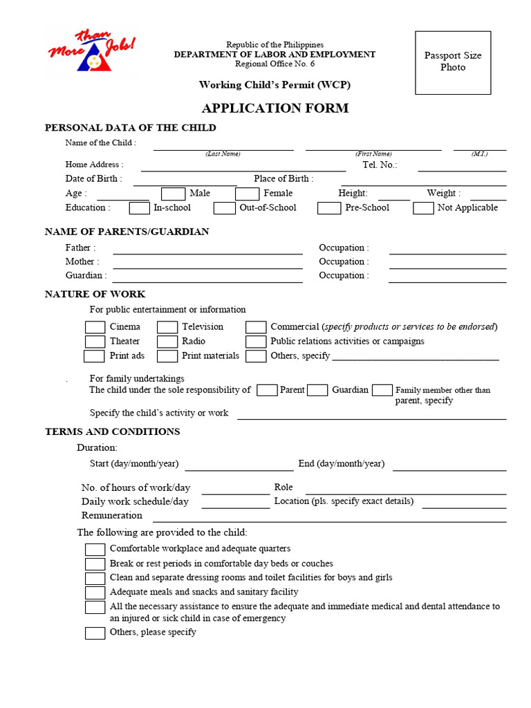 Working Child Permit Application Form | PDF | Identity Document ...